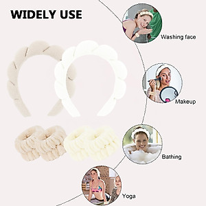 WHAVEL 6PCS Terry Cloth Spa Headband and Wristband Set, Makeup Headband Puffy Sponge Headband Face Wash Headband Hair Band Wrist Towels for Washing Face Women Girls (Beige, Light Coffee)