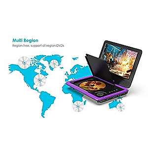 ieGeek 12.5" Purple Portable DVD Player and Car Headrest Mount Holder Strap Case, Car Travel DVD Players 5 Hrs Rechargeable Battery, Region-Free Video Player for Kids Elderly, Remote Control, Sync TV