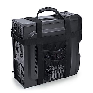 Trunab PC Tower Carrying Strap with Rubber Handle, Desktop Carrying Case Belt Computer Travel Holder with Pockets for Cable, Mouse, Ideal for Transporting On The Go - Patented Design