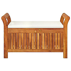 MINERWALL Patio Storage Bench with Cushion 35.8" Solid Wood Acacia,Multifunctional Acacia Wood Garden Storage Bench with Seat Cushion for Outdoor Use Patio Furniture