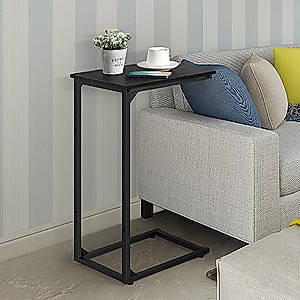 Nandae C Shaped End Table, Rustic Tray Side Table Bedside Table with Metal Frame for Laptop, Snack, Sofa Couch, Bed Living Room Bedroom, Black