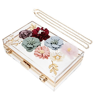 VALICLUD Evening Bag Acrylic Box Clutch Purse Flower Clutch Bag for Prom Party Banquet Wedding