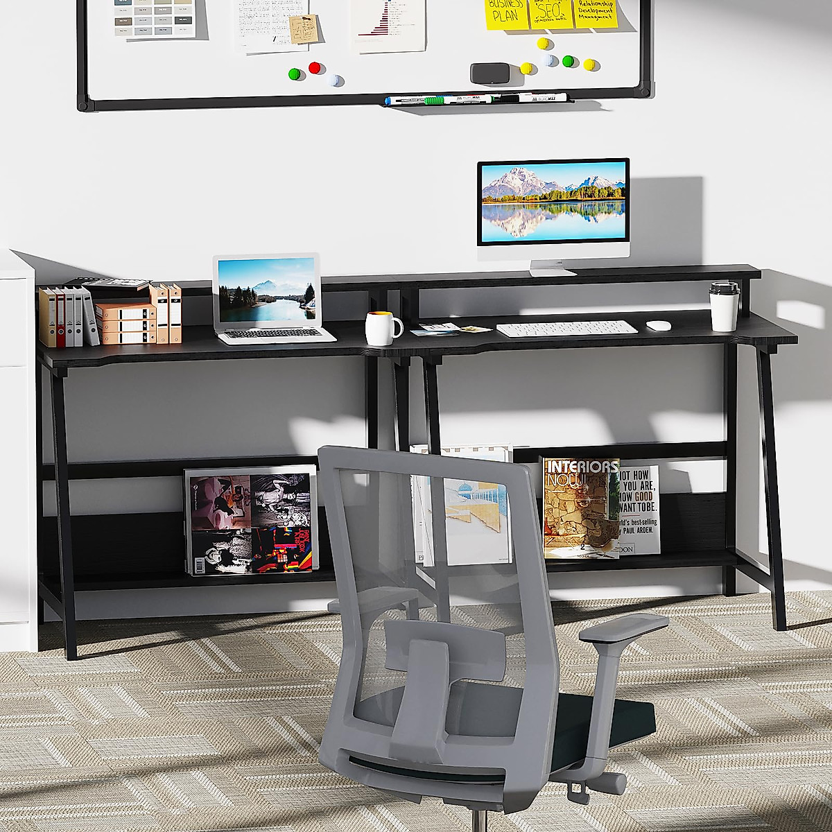 ALISENED Computer Home Office Desk, 31.5" Desk for Small Spaces with Storage Shelf,Small Computer Desk with Monitor and Bookshelf, Modern Simple Style Laptop Desk