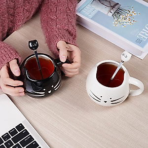 Koolkatkoo Cute Cat Mug Ceramic Coffee Mugs Set Gifts for Women Girls Cat Lovers Funny Small Cup with Spoon 12 oz Black and White …