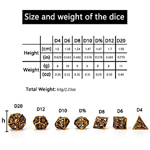 DND Dice Set 7 Pieces, JJDISO Hollow Metal D&D Polyhedral DND Dice for Dungeons and Dragons RPG Steampunk Dragons Role Playing Dice with Gift Box, Ancient Golden D4 D6 D8 D10 D12 D20 Dice Set
