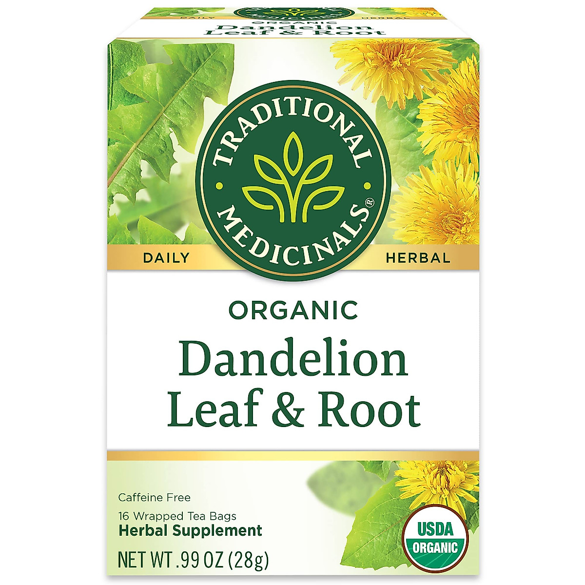 Traditional Medicinals Organic Dandelion Leaf & Root Herbal Tea, Supports Kidney Function & Healthy Digestion, (Pack of 3) - 48 Tea Bags Total