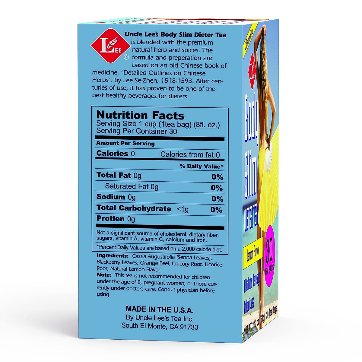 Uncle Lee's Tea Body Slim Tea Dieters Tea, Caffeine Free Chinese Herbal Tea with Senna Leaves and Natural Lemon Zest Flavor Tea Bags (6 Pack - 30 Tea Bags Per Box)