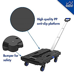 Push Cart Foldable Platform Hand Truck 300lb Weight Capacity with 360 Degree Swivel Wheels Can Splice Together with Handle, Black