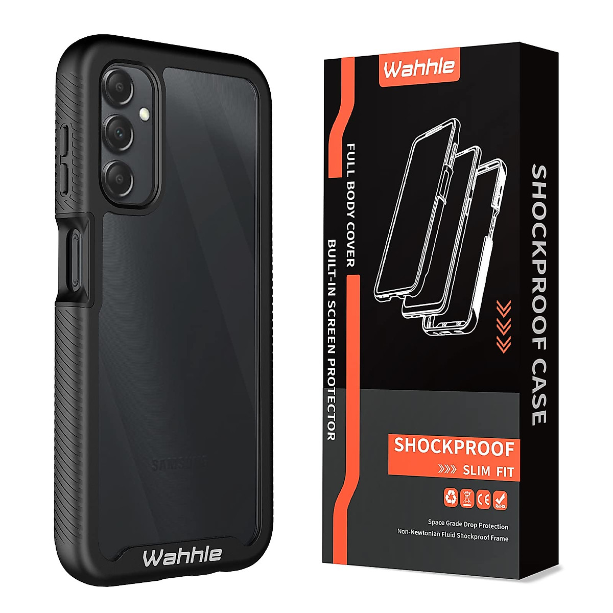 wahhle Compatible with Samsung Galaxy A14 5G Case, Built in Screen Protector Full Body Shockproof Slim Fit Bumper Protective Phone Cover for Samsung A14 4G/5G 6.6 Inch Men Women-Black/Clear