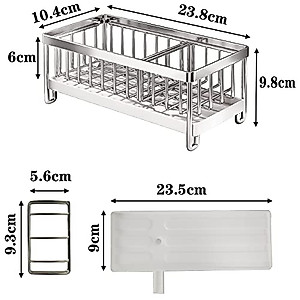Trusthere Sink Caddy Sponge Holder for Kitchen Sink - Sink Counter Organizer-Stainless Steel Tray for Sponge, Dish Rags Brush, Soap Scrubber, and Utensils with Auto Drain Tray