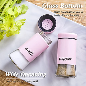 Pink Salt and Pepper Shakers - Pink Kitchen Accessories Decor- 5 oz Glass Salt and Pepper Set for Cooking Table, RV, BBQ, Easy to Clean & Refill