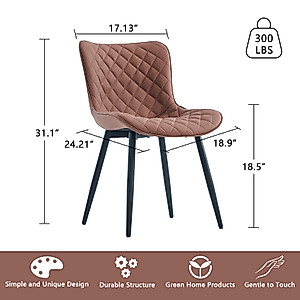 YOUTASTE Coffee Brown Dining Chairs Set of 2 Mid Century Modern PU Leather Diamond Upholstered Accent Guest Dinner Chair with Back Metal Legs for Kitchen Living Reception Waiting Room