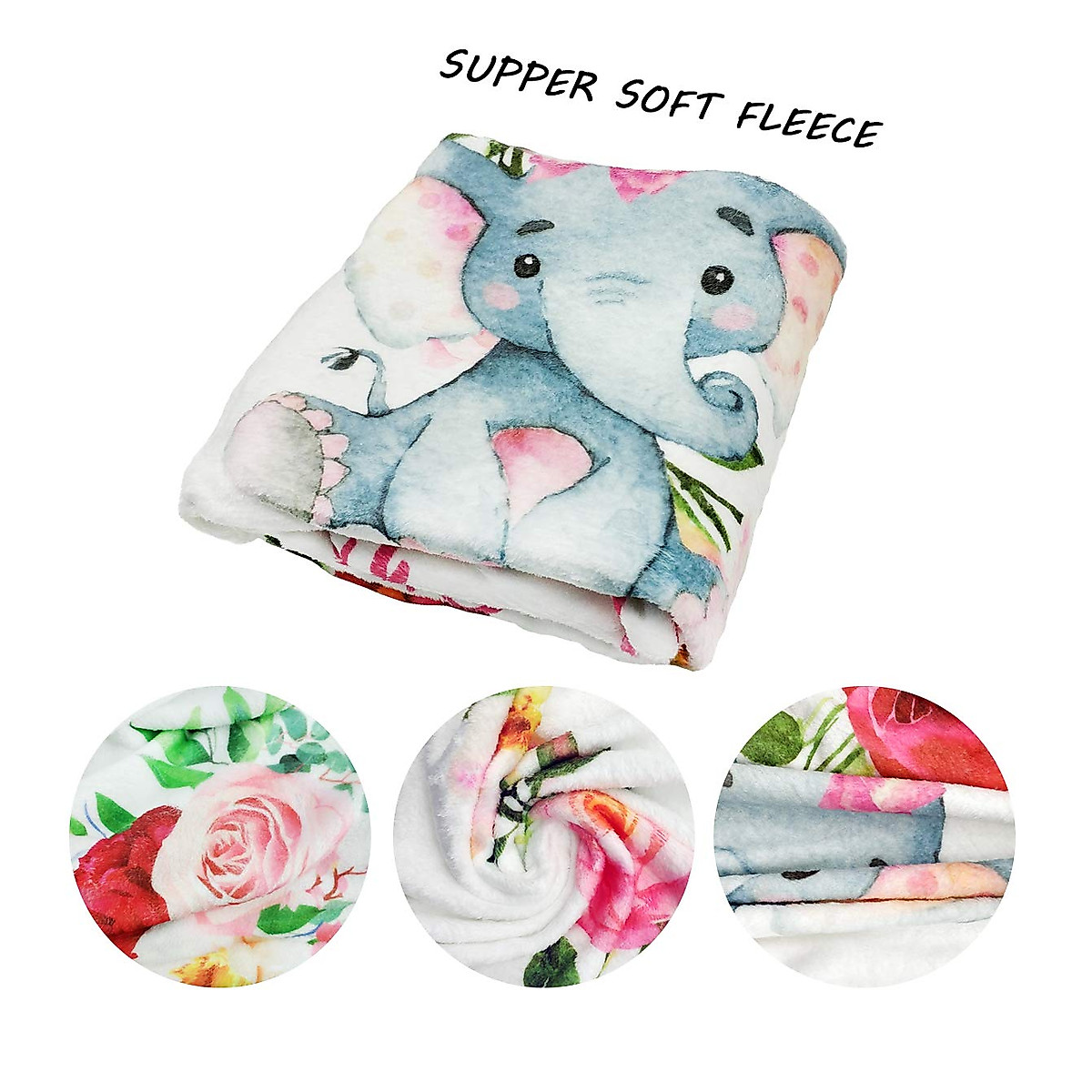 Baby Monthly Milestone Blanket Girl - Newborn Month Blanket Personalized Shower Gift Soft Fleece Photography Background Photo Prop Floral Elephant Blanket with Frame Headband Large 51''x40''