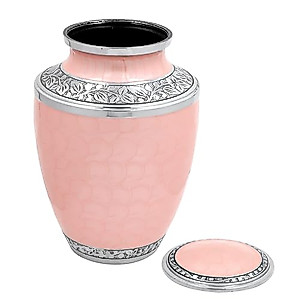 CLEENTABLE Urns for Ashes Adult Male, Urns for Human Ashes Adult Female, Decorative Urns, Large Cremation Urns for Adult Ashes, Urn Sea Pink Silver (Aluminum - 10 Inch Height x 6.5 Inch Width)