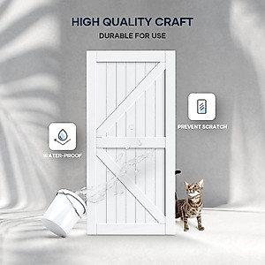 EaseLife 42in x 84in Sliding Barn Door with 7FT Barn Door Hardware Track Kit Included,Solid LVL Wood Slab Covered with Water-Proof & Scratch-Resistant PVC Surface,DIY Assembly,Easy Install,White