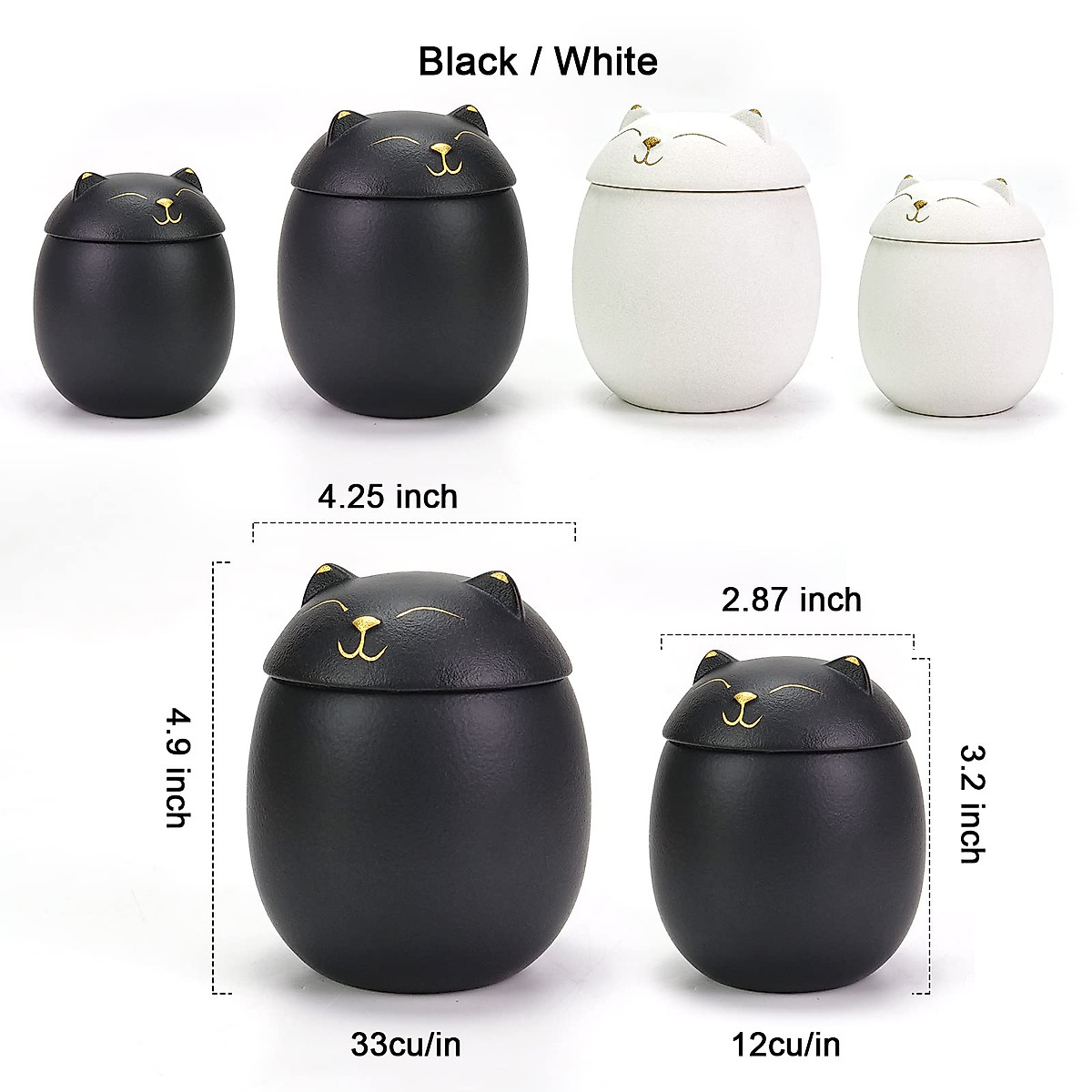 MEETPET Cat Urn Dog Urn Sized 3.2x2.9 and 4.9x4.25. A Smiley-Cat Pet Urn with a Memoria Card.Cat Urns for Ashes for Your Pet (12 cu/in, Black)