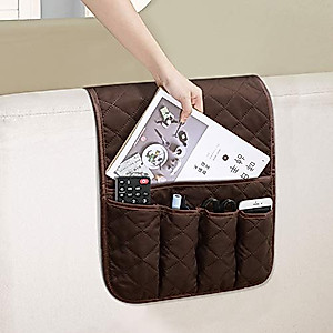 WubbaLubba Sofa Armrest Organizer Non-Slip Arm Chair Bedside Caddy Storage Organizer for Recliner Couch with 5 Pockets for Cell Phone TV Remote Control Magazines(Coffee)