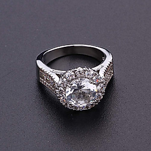 WYS Women's Classic Huge Analog Diamond Ring 9mm Round Brilliant Cubic Zirconia Wedding Engagement Band Sizes 6 to 10 (US Size 8)