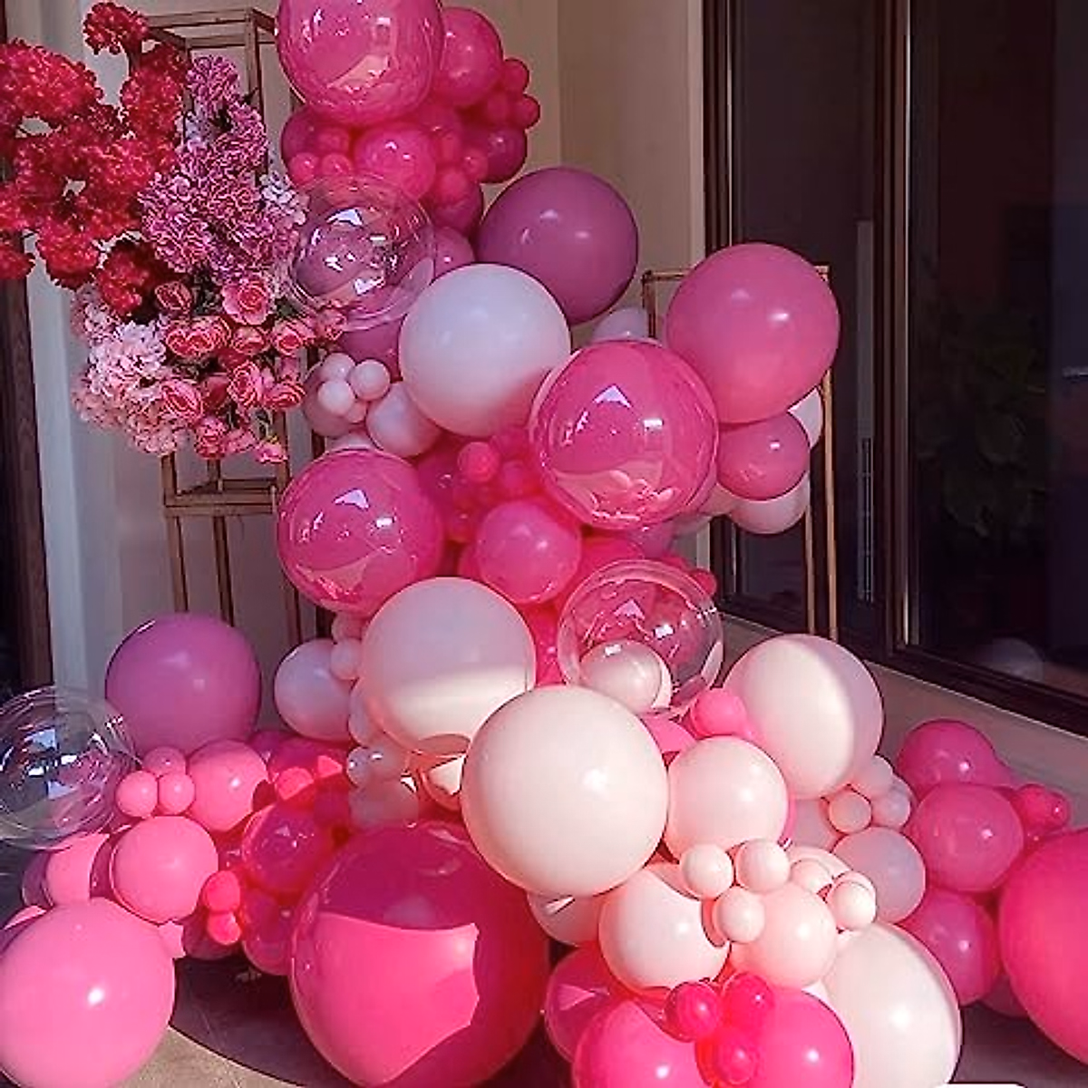 Hot Pink Balloons Garland Kit 105pcs 5/10/12/18 Inch Different Sizes Dark Fuschia Pink Balloon Arch for Baby Shower Birthday Party Decorations