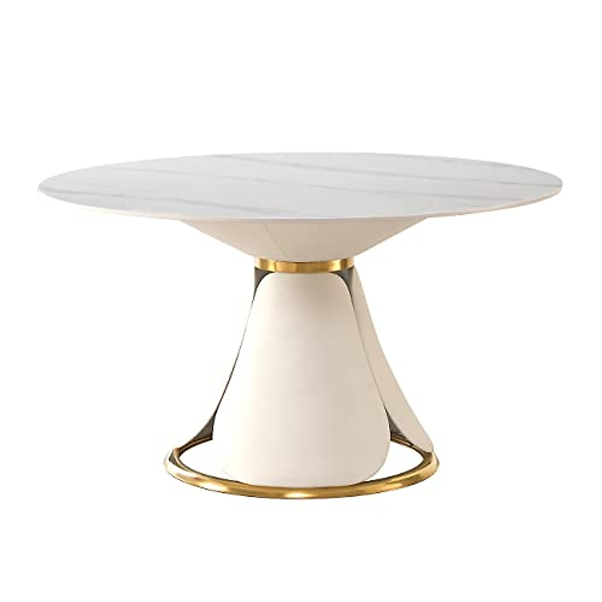 Leavader Modern Marble Round Dining Table - 53" Engineered Stone Dining Table with Round Marble Tabletop and Petal-Shaped Base, Marble White Round Dining Table for Home Kitchen