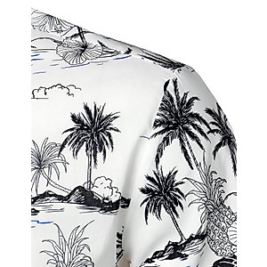 JOGAL Men's Flower Cotton Button Down Short Sleeve Hawaiian Shirt White XX-Large