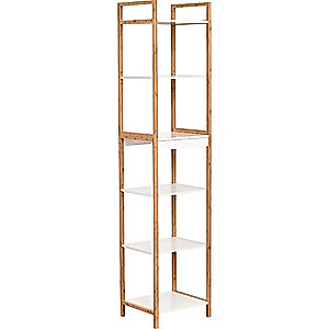 Evideco French Home Goods Tower Shelving Unit Storage Padang 6 Shelves Bamboo Frame Wood White