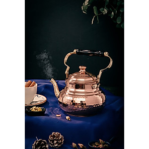 DEMMEX 1mm Thick Hammered Copper Tea Pot Kettle Stovetop Teapot, 1.6-Quart