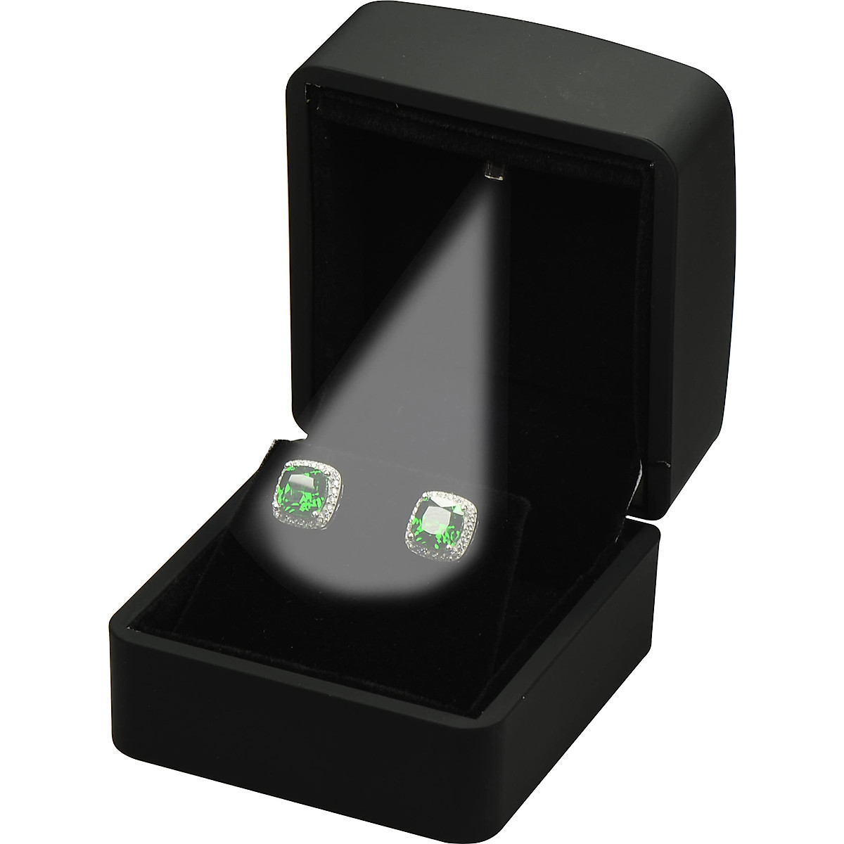 LED Earring Jewelry Gift Box for Wedding, Proposal, Birthday...Luxury LED Diamond Stud Earring Jewelry Gift Box with Light for Women for Men (Black Earring Box)