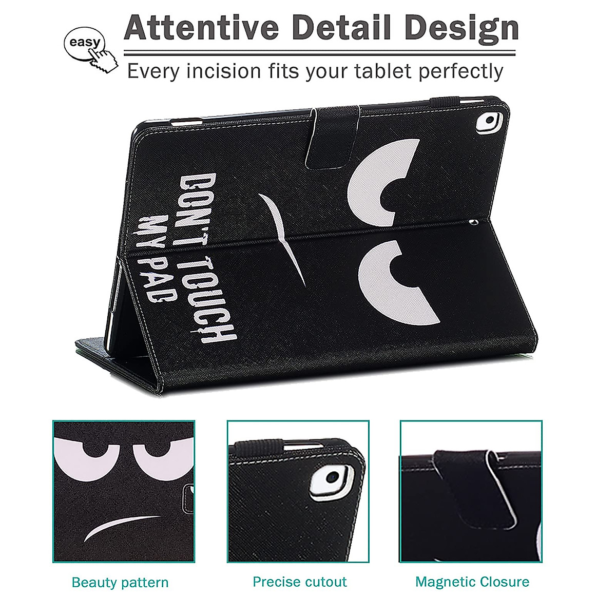 Billionn Case for iPad 9/8/7 (10.2-Inch, 2021/2020/2019 Model, 9th/8th/7th Generation), with Auto Sleep/Wake and Screen Protector, Premium PU Leather Smart Cover, Don't Touch My PAD