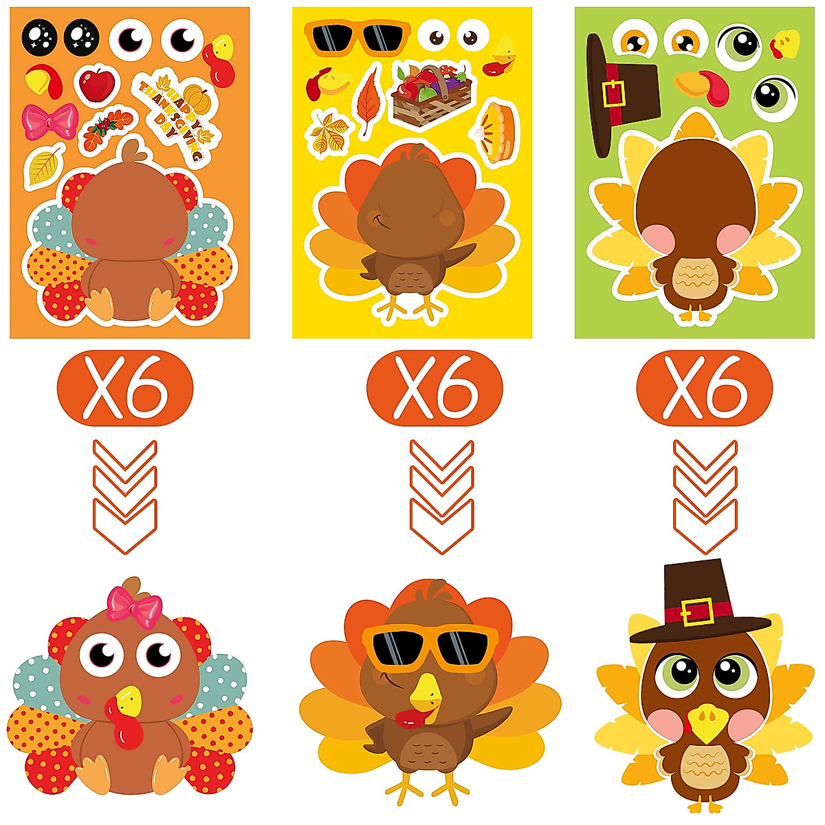 Funnlot Thanksgiving Party Games for Kids Thanksgiving Stickers for Kids 36 Sheets Make A Turkey Stickers Thanksgiving Arts and Crafts for Kids for Thanksgiving Games Supplies