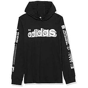 adidas Boys' Long Sleeve Linear Camo Hooded Tee, Black with Silver, Large (14/16)