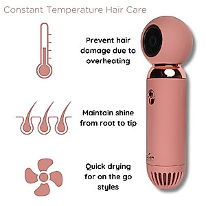 Aria Beauty Too Cute Compact Hair Dryer - Lightweight, Portable Blow Dryer with High or Low Settings - Negative Ionic Technology - Rose Gold - 1 pc