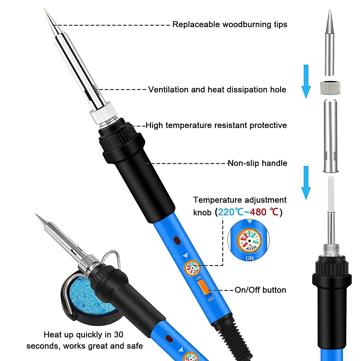 116pcs Wood Burning Kit, Professional Wood Burning Tool with Soldering, DIY Creative Tools Adjustable Temperature 220~480℃ Wood Burner Soldering Pen for Embossing/Carving/Soldering & Pyrography