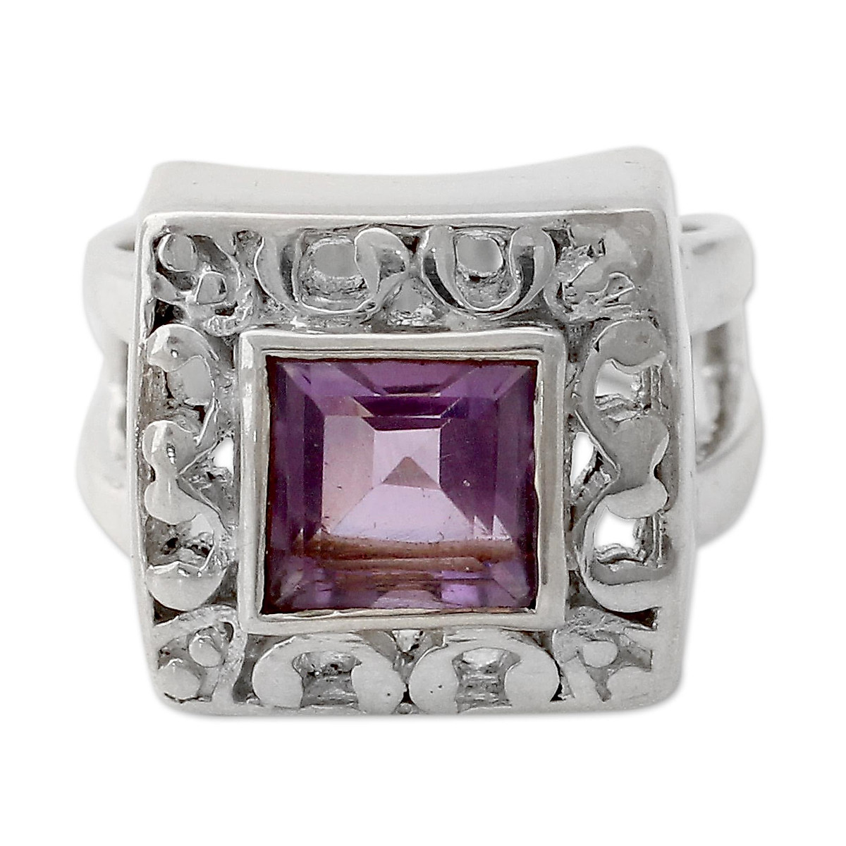 NOVICA Artisan Handmade Amethyst Cocktail Ring Sterling Silver Purple India Birthstone [crownbezel 0.6 in L x 0.6 in W] ' Soul Window'