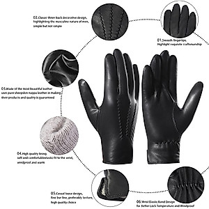 Harssidanzar Leather Gloves for Men,Winter Sheepskin Driving Riding Gloves Cashmere Lined,Black, L