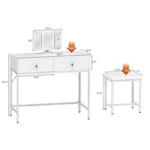 SUPERJARE Vanity Desk, Makeup Vanity with Lighted Mirror, White Desk with Drawers, 35.4 Inches Makeup Vanity Desk with Lights, for Bedroom, White