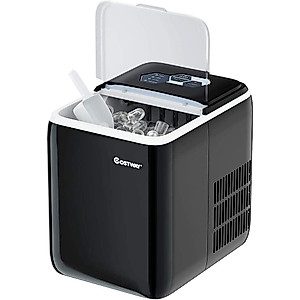 COSTWAY Ice Maker Countertop with Self-Clean Function, Make 44 Lbs Ice in 24 Hours, Ice Cubes Ready in 8.5 Mins, Ideal for Bar Home and Office, Portable Ice Machine with Ice Scoop and Basket, Black