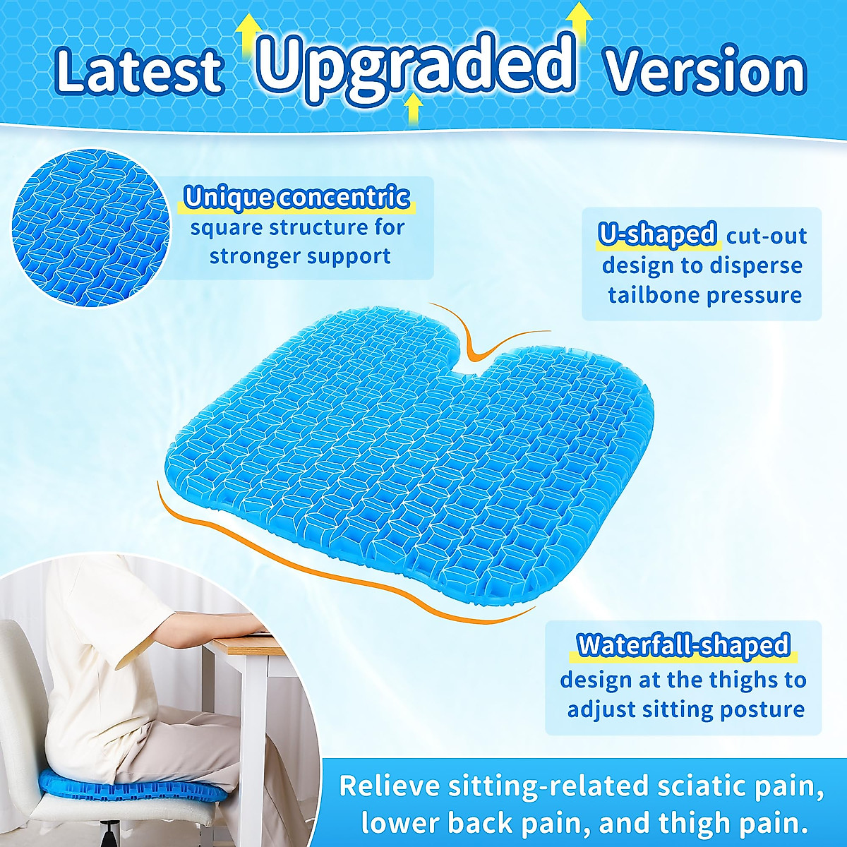 TITIROBA Gel Seat Cushions (Super Large) U-Shaped Soft Chair Pad with Non-Slip Cover for Hemorrhoids Tailbone Pain Pressure Relief Office Products Car Desk Wheelchair Pregnancy Yoga