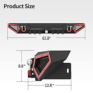 OEDRO Rear Bumper Compatible with 2018-2025 Jeep Wrangler JL & Unlimited JLU (2/4 Doors), Rock Crawler Full Width Bumper with Hitch Receiver & 2 x D-Rings