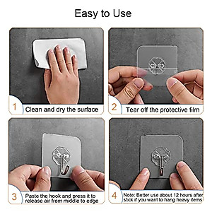 Wall Hooks for Hanging, Heavy Duty Adhesive Hooks, 20 Pack Removable Sticky Ceiling Hooks, Transparent Self Adhesive Shower Hooks,Water & Oil Proof Strong 22lb(Max) Door Coat Hooks