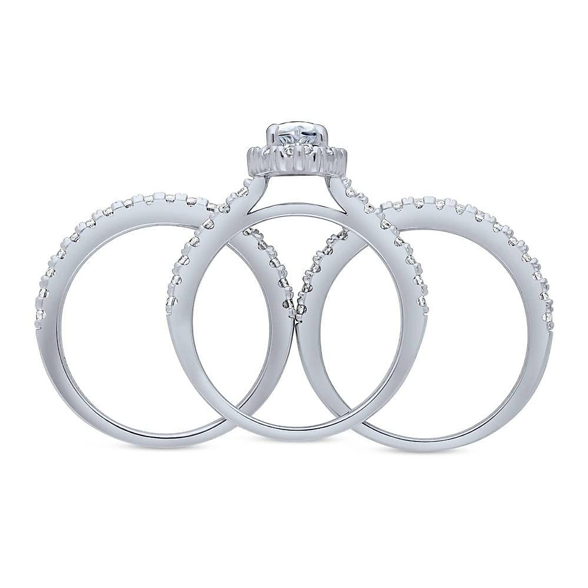 BERRICLE Sterling Silver Halo Wedding Engagement Rings Marquise Cut Cubic Zirconia CZ Ring Set for Women, Rhodium Plated Size 8