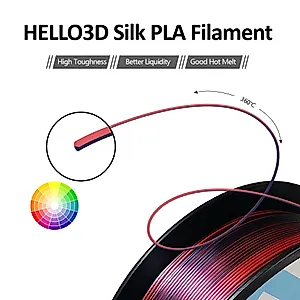 HELLO3D PLA 3D Printing Filament 1.75mm Dual Color Silk Filament,Silk Shiny Red Black 2 Colors in 1 Coextrusion 3D Printer Filament 1KG 1.75mm 3D Printing Material with Bicolor Dichromatic 2 Colors