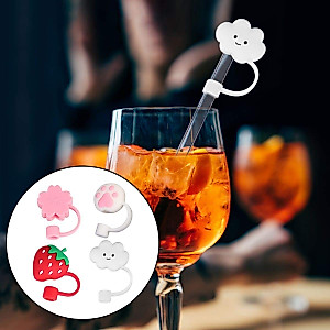 Homoyoyo 4pcs Lazy Straw Dust Cap Straw Plug Drinking Straw Covers Silicone Straws Drinking Straw Tips Straw Topper Cute Tumbler Silicone Straw Plug Strawberry Cartoon