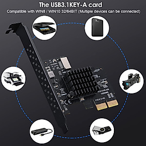 BEYIMEI PCI-E 2X to USB3.1 A-Key Gen2 Front Type-C Expansion Card,10Gbps Type-E Internal 20-pin Front Panel Connector Riser Card,PCI Express 3.0 X2 Adapter for Desktop PCs (ASM3142)