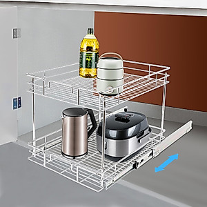 Vintoro Cabinet Organizer,Kitchen Helper,Pull Out Cabinet Organizer,Sink Organizer and Storage,2-Tier Cabinet Pull Out Shelves,for Bathroom,Laundry Room,Kitchen,Pantry(Silver,21.5 * 16.5 * 15in)