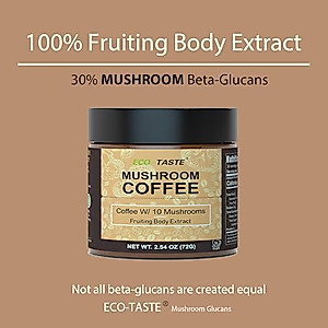 Mushroom Coffee - 36 Servings, Instant Coffee Mix Includes 10 Mushrooms Extract Powder