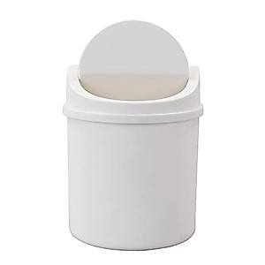 Callyne 0.5 Gallon White Tiny Desktop Waste Cans, Mini Swing Top Trash Can