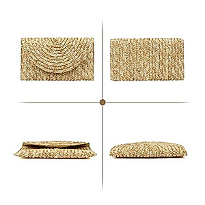 Freie Liebe Straw Clutch Bag for Women Summer Clutch Purses Beach Envelope Woven Handbags with 5PCS Earrings
