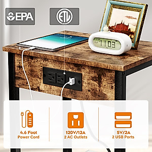 TC-HOMENY End Table Set of 2 with Charging Station & USB Ports, Side Table with Wheels & Storage Shelf Nightstand for Living Room Bedroom