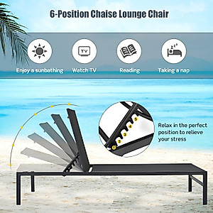 Yoneesn Pool Lounge Chair, Aluminum Outdoor Lounge Chair Set of 2 with Adjustable 5-Position Recliner and Lay Flat Patio Chaise Lounge for Patio, Beach, Pool... (L80.7 x W28.1 x H15)